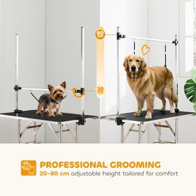 PawHut Trimovací stůl výškově nastavitelný skládací stůl pro psy s košíkem pod ním 107x60x170cm v černé barvě | Aosom.de