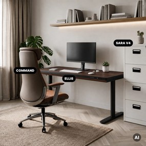 Elektrický psací stůl sit-stand se zásuvkou a bezdrátovou nabíječkou Qi černý/ořech, 1600 mm: ELLIS