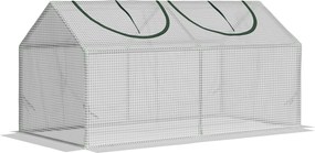 Mini skleník Outsunny s oknem, PE síťovina, ocelový rám, pro balkon, zahradu, 120x60x60cm, skleník na rajčata pro zeleninu, květiny, rostliny, bílý |