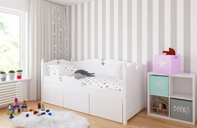 BabyBeds Dětská postel BELLA 200x90 srdíčka se třemi zásuvky Barevné provedení: Bílá Bílá