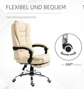 Kancelářská židle HOMCOM s podnožkou, výškově nastavitelná kancelářská židle s funkcí náklonu a područkami, koženka, ergonomická | Aosom.de