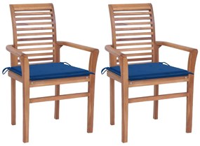 vidaXL Jídelní židle 2 ks královsky modré podušky masivní teak