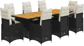 9dílný zahradní bistro set s poduškami černý polyratan 3277271