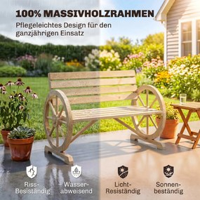 Zahradní lavička Outsunny 2místná, lavička, dřevěná lavička, lavička s područkou ve venkovském stylu, nosnost do 240 kg, jedlové dřevo, přírodní | Ao…