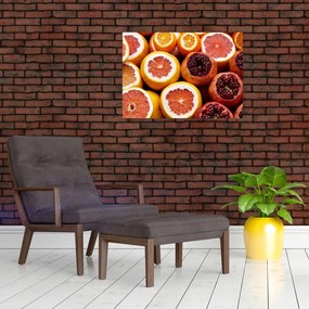 Skleněný obraz pomerančů a granátových jablek (70x50 cm)