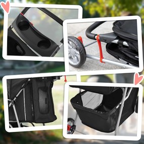 Skládací kočárek PawHut pro psy - kočárek pro malé psy s úložným košíkem, síťovými okny a 2 univerzálními koly, nosnost 15 kg, rozměry 75x45x97 cm, č…