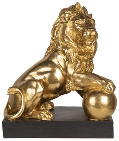 Zlatá dekorace lva na černé podestě – 38x25x44 cm