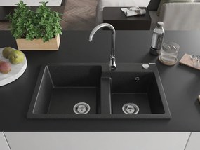Mexen Tomas, granitový dřez 800x500x190 mm, 2-komorový, černá - stříbrná metalíza, 6516802000-73