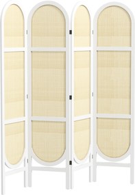 HOMCOM Dřevěná Příčka do Interiéru 4 Panely 170 x 160 cm, Skládací a Přenosná, Ručně Tkaný Vzor, Oddělovací Příčka pro Obývací Pokoj a Ložnici, Bílá