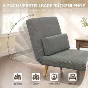HOMCOM Rozkládací křeslo 3-v-1, skládací křeslo z kordurové látky s funkcí spánku, nastavitelná opěrka zad, polštář Tmavě šedé