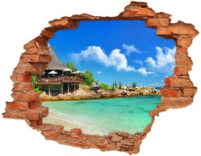 Wallmuralia Díra 3D ve zdi na stěnu Seychely pláž 90x70 cm