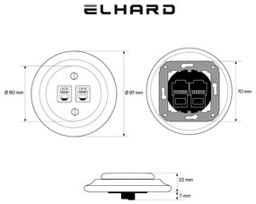 Elhard Kulatá keramická zásuvka 2xRJ45, bílá KV2022W