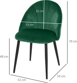 HOMCOM jídelní židle sada 2 ks Scandi design moderní kuchyňská židle čalouněná židle sametová kovová zelená 52x54x79cm do obývacího pokoje a kancelář…