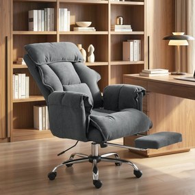 Ergonomická kancelářská židle HOMCOM s bederní oporou, výsuvnou opěrkou nohou a 360° otočným mechanismem — polární fleece, tmavě šedá