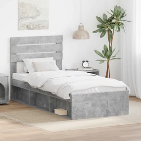 Rám postele s čelo Beton 90 x 200 cm Masivní borové dřevo 3411458