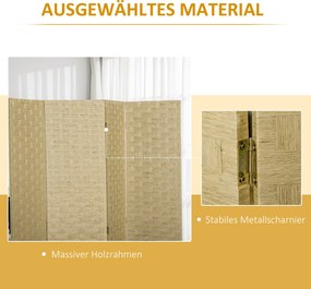 HOMCOM Dělicí stěna 4 panely 159,5x169,5 cm Skládací separator s dekorem z papírového provazu pro ložnici a obývací pokoj Hnědá