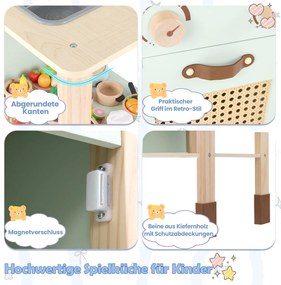 Costway Dřevěná kuchyňka pro děti Hrací kuchyňka ze dřeva se světlem a zvukem