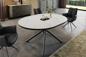 Kulatý rozkládací keramický stůl Avant 120-160cm bílý mramor