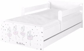 Dětská postel Max XL Baletka 180x90 cm - Bílá - 1x krátká + 1x dlouhá zábrana se šuplíkem