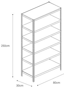 Bezšroubové kovové regál 250x80x30cm L profil, 6 polic