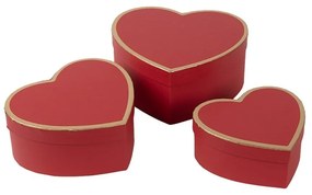 3ks červený box ve tvaru srdce - 28*26*14/24*23*12/21*20*10 cm