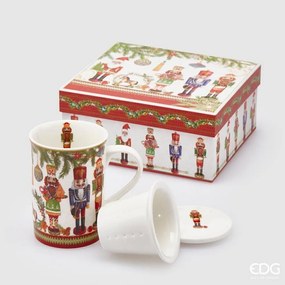 Vánoční hrnek na čaj se sítkem a pokličkou Louskáček, 11 cm