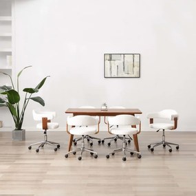 Otočné jídelní židle 6 ks bílé ohýbané dřevo a umělá kůže,  3054895