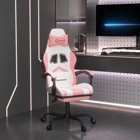 Herní židle s podnožkou bílá a růžová umělá kůže 3143911