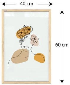 Allboards,Magnetický obraz- portrét ženy v květinách č.2 60x40cm v přírodním dřevěném rámu,TM64D_00064
