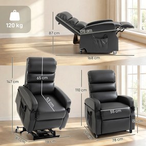 HOMCOM Televizní křeslo s pomocí při vstávání, elektrické relaxační křeslo s dálkovým ovládáním, opěrka nohou, polohovací, tmavě šedá
