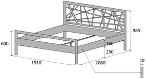 Nábytek ATIKA s.r.o. Kovová postel ZIG ZAG Povrchová úprava: stříbrná RAL 9006, Rozměr: 180 x 200 cm