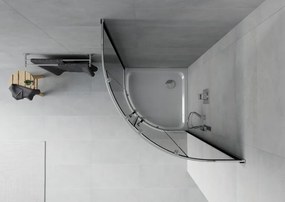 Mexen Rio, čtvrtkruhový sprchový kout s posuvnými dveřmi 90 x 90 cm, 5mm šedé sklo, chromový profil + bílá sprchová vanička, 863-090-090-01-40-4110