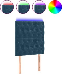 Čelo postele s LED tmavě modré 80x7x118/128 cm samet 3122794