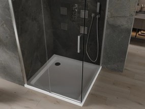 Mexen Omega, sprchový kout s posuvnými dveřmi 100 (dveře) x 100 (stěna) cm, 8mm šedé sklo, chromový profil + slim sprchová vanička bílá + chromový sifon, 825-100-100-01-40-4010