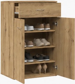 skříňka na boty, botník, 1 zásuvka, 2 dvířka, dřevo, 85x61x36 cm, dub artisan, Dekorino BB20260067