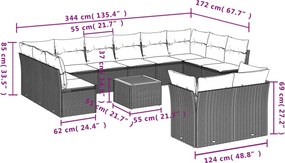 13dílný zahradní sedací souprava s poduškami černý polyratan 3223913