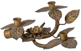 Měděný antik kovový svícen s květy na 3 svíčky - 32*30*10 cm