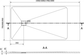 Mexen Bert, SMC obdélníková sprchová vanička 160 x 90 cm, černá, 4K709016