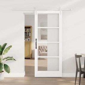 Posuvné dveře 83 x 202 cm Masivní borové dřevo a sklo Bílá 3332362
