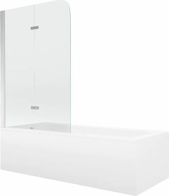 Mexen Vega obdélníková vana 160 x 70 cm s krytem a dvoukřídlým paravanem 100 cm, transparentní, chromová