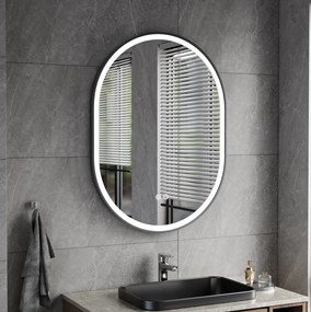 Erga Gwen, oválné LED zrcadlo 60x80cm v černém kovovém rámu, 3 barvy světla, přední osvětlení, vyhřívací podložka proti zapaření, ERG-V01-GWEN-6080-BK
