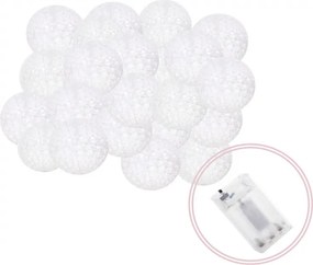 LED světelný řetěz Bavlněné koule 6cm - 6m, 30LED, 3xAA, teplá bílá