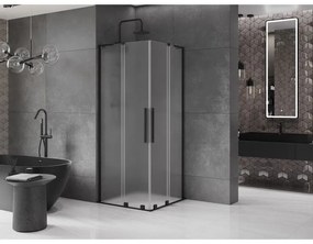 Mexen Velar L Duo, sprchový kout s posuvnými dveřmi 80 x 80 cm, 8mm sklo námraza, černá matná, 871-080-080-02-33-70