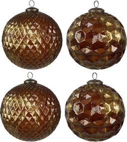 Set 4ks zlatohnědé skleněné vánoční koule se vzorem - 15*15 cm