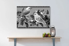Obraz černobílé ptáčky a květiny ve vintage provedení Varianta: 90x60