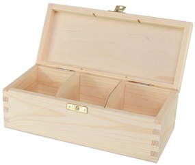 Dřevěná krabička na čaj s třemi přihrádkami a zapínáním