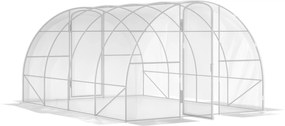 Outsunny Zeleninový Tunelový Skleník 4x3x2m s 2 Dveřmi a Pokrytím PE 150g/m², Pozinkovaný Ocelový Rám a Kulatá Střecha pro Pěstování Rostlin a Květin