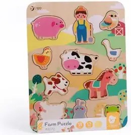 TEDDIES Dřevěná vkládačka Farma / 11 dílků / dřevo / 18m+