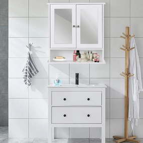 Costway Zrcadlová skříňka koupelnová nástěnná – 56,5 × 13,5 × 58,5 cm, bílý