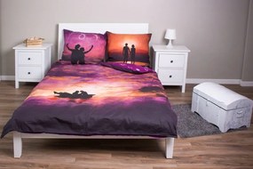 Bavlněné povlečení 160x200 Zamilovaný pár na lodi na pozadí západu slunce Amore 004 Valentýn 7026 Faro
